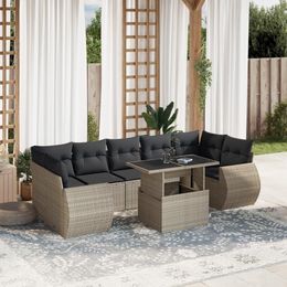 vidaXL 8-Tlg. Garten-Sofagarnitur Mit Kissen Schwarz Poly Rattan | Farbe: Hellgrau | Modell: ohne Stauraum