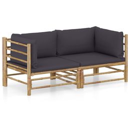 vidaXL 6-Tlg. Garten-Lounge-Set Mit Weißen Kissen Bambus | Farbe: Dunkelgrau | Modell: Ecksofa (2 Stk.)