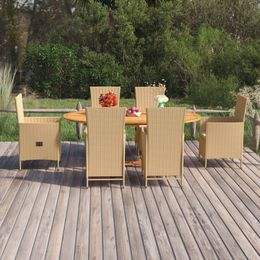 vidaXL 7-Tlg. Garten-Essgruppe Poly Rattan | Anzahl der Artikel: 4 | Farbe: Beige