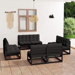 vidaXL 8-Tlg. Garten-Lounge-Set Massivholz Kiefer | Farbe: Schwarz | Polster enthalten: Ja