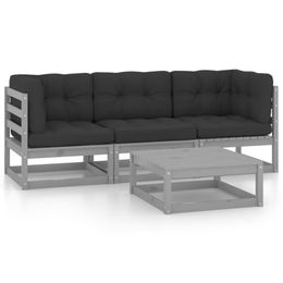 vidaXL 4-Tlg. Garten-Lounge-Set Massivholz Kiefer | Farbe: Grau | Polster enthalten: Ja