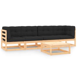 vidaXL 5-Tlg. Garten-Lounge-Set Massivholz Kiefer | Farbe: Natur und Anthrazit | Polster enthalten: Ja