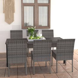 vidaXL 7-Tlg. Garten-Essgruppe Poly Rattan | Anzahl der Artikel: 6 | Farbe: Grau