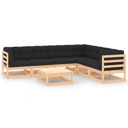 vidaXL 7-Tlg. Garten-Lounge-Set Massivholz Kiefer | Farbe: Natur und Anthrazit | Polster enthalten: Ja