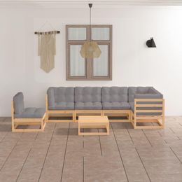 vidaXL 7-Tlg. Garten-Lounge-Set Massivholz Kiefer | Farbe: Natur | Polster enthalten: Ja