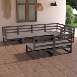 vidaXL 7-Tlg. Garten-Lounge-Set Massivholz Kiefer | Farbe: Grau | Polster enthalten: Nein