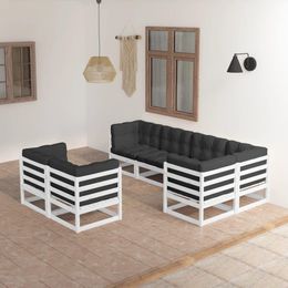 vidaXL 7-Tlg. Garten-Lounge-Set Massivholz Kiefer | Farbe: Weiß | Polster enthalten: Ja