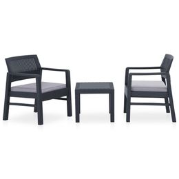 vidaXL 3-Tlg. Garten-Lounge-Set Mit Auflagen Kunststoff | Farbe: Grau