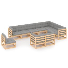 vidaXL 10-Tlg. Garten-Lounge-Set Massivholz Kiefer | Farbe: Natur | Polster enthalten: Ja