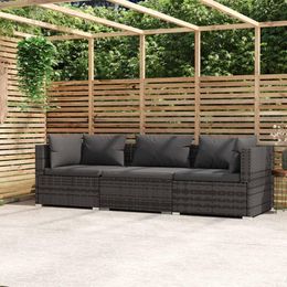 vidaXL 3-Sitzer-Sofa Mit Kissen Grau Poly Rattan