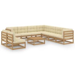 vidaXL 10-Tlg. Garten-Lounge-Set Massivholz Kiefer | Farbe: Honigbraun | Polster enthalten: Ja