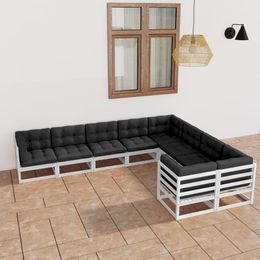 vidaXL 9-Tlg. Garten-Lounge-Set Massivholz Kiefer | Farbe: Weiß | Polster enthalten: Ja