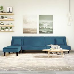 vidaXL Schlafsofa In L-Form 255X140X70 Cm Samt | Farbe: Blau