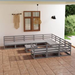 vidaXL 11-Tlg. Garten-Lounge-Set Massivholz Kiefer | Farbe: Grau | Polster enthalten: Nein