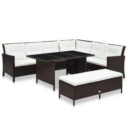 vidaXL 3-Tlg. Garten-Lounge-Set Mit Auflagen Poly Rattan | Farbe: Braun