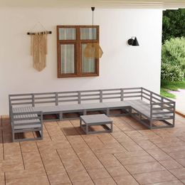 vidaXL 11-Tlg. Garten-Lounge-Set Massivholz Kiefer | Farbe: Grau | Polster enthalten: Nein