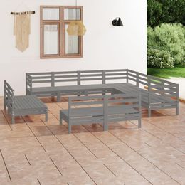 vidaXL 11-Tlg. Garten-Lounge-Set Massivholz Kiefer | Farbe: Grau