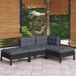 vidaXL 4-Tlg. Garten-Lounge-Set Mit Grauen Kissen Kiefer Massivholz | Farbe: Schwarz