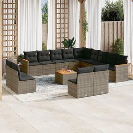 vidaXL 13-Tlg. Garten-Sofagarnitur Mit Kissen Poly Rattan | Farbe: Grau | Modell: Mit Tisch