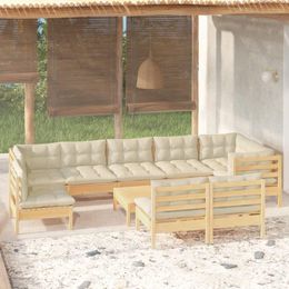 vidaXL 10-Tlg. Garten-Lounge-Set Mit Grauen Kissen Kiefer Massivholz | Farbe: Braun und Creme