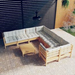 vidaXL 9-Tlg. Garten-Lounge-Set Mit Grauen Kissen Kiefernholz | Farbe: Braun und Creme