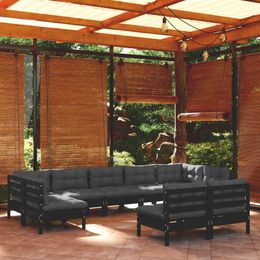 vidaXL 9-Tlg. Garten-Lounge-Set Mit Grauen Kissen Kiefer Massivholz | Farbe: Schwarz