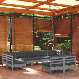 vidaXL 9-Tlg. Garten-Lounge-Set Mit Grauen Kissen Kiefer Massivholz | Farbe: Grau