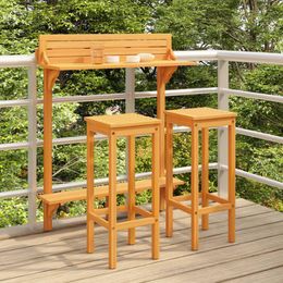 vidaXL 3-Tlg. Balkon-Bar-Set Massivholz Akazie | Modell: Barhocker mit quadratischer Sitzfläche