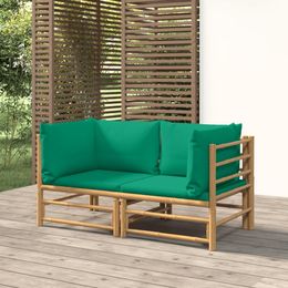 vidaXL 7-Tlg. Garten-Lounge-Set Mit Kissen Bambus | Kissenfarbe: Grün | Modell: Ecksofa (2 Stk.)