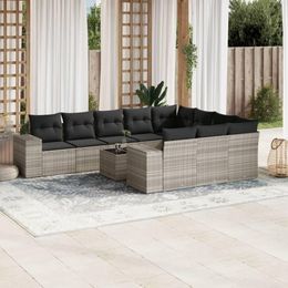 vidaXL 11-Tlg. Garten-Sofagarnitur Mit Kissen Poly Rattan | Farbe: Hellgrau | Modell: Ohne Tisch