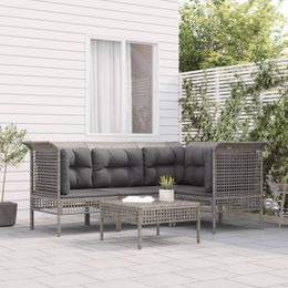 vidaXL 7-Tlg. Garten-Lounge-Set Mit Kissen Grau Poly Rattan | Modell: 3x Eckteil + Mittelteil + Fußstütze