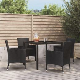 vidaXL 5-Tlg. Garten-Essgruppe Mit Kissen Schwarz Poly Rattan | Anzahl der Artikel: 4 | Größe: 90 cm Tischlänge