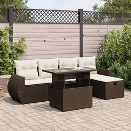 vidaXL 6-Tlg. Garten-Sofagarnitur Mit Kissen Poly Rattan | Farbe: Braun und Creme | Modell: mit Stauraum