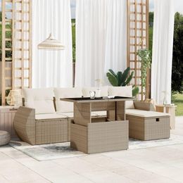 vidaXL 6-Tlg. Garten-Sofagarnitur Mit Kissen Poly Rattan | Farbe: Beige und Creme | Modell: ohne Stauraum