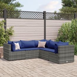 vidaXL 6-Tlg. Garten-Lounge-Set Mit Kissen Poly Rattan | Farbe: Grau und Blau | Modell: 3x Eckteil + 2x Mittelteil