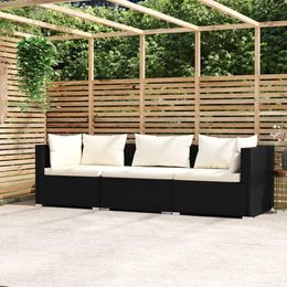 vidaXL 3-Sitzer-Sofa Mit Kissen Schwarz Poly Rattan