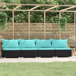 vidaXL Sofa Mit Kissen Schwarz Poly Rattan