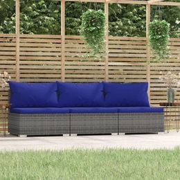 vidaXL Sofa Mit Kissen Grau Poly Rattan