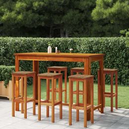 vidaXL 5-Tlg. Gartenbar-Set Massivholz Akazie | Anzahl der Artikel: 6 | Größe: 150 cm Tischlänge | Modell: Barhocker mit quadratischer Sitzfläche