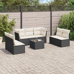 vidaXL 7-Tlg. Garten-Sofagarnitur Mit Kissen Beige Poly Rattan | Farbe: Schwarz und Creme | Modell: Mit Tisch