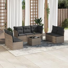 vidaXL 7-Tlg. Garten-Sofagarnitur Mit Kissen Beige Poly Rattan | Farbe: Grau | Modell: Mit Tisch