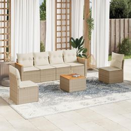 vidaXL 6-Tlg. Garten-Sofagarnitur Mit Kissen Poly Rattan | Farbe: Beige | Modell: Mit Tisch