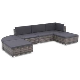 vidaXL 6-Tlg. Garten-Lounge-Set Mit Kissen Poly Rattan Grau