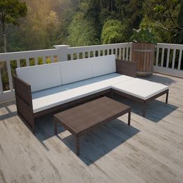 vidaXL 3-Tlg. Garten-Lounge-Set Mit Auflagen Poly Rattan | Farbe: Braun