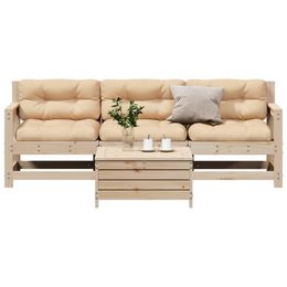 vidaXL 4-Tlg. Garten-Lounge-Set Mit Kissen Weiß Massivholz Kiefer | Farbe: Natürliche Kiefer