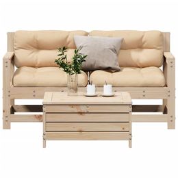 vidaXL 3-Tlg. Garten-Lounge-Set Mit Kissen Massivholz Kiefer | Farbe: Natürliche Kiefer