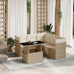 vidaXL 6-Tlg. Garten-Sofagarnitur Mit Kissen Poly Rattan | Farbe: Beige und Creme