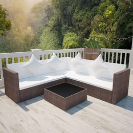 vidaXL 4-Tlg. Garten-Lounge-Set Mit Auflagen Poly Rattan | Farbe: Braun