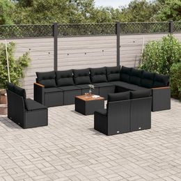 vidaXL 12-Tlg. Garten-Sofagarnitur Mit Kissen Poly Rattan | Farbe: Schwarz | Modell: Mit Tisch