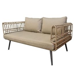 Bigbuy Home Zweisitzer-Sofa Ariki Stahl Rattan Synthetischer Rattan 161 x 84 x 67 cm